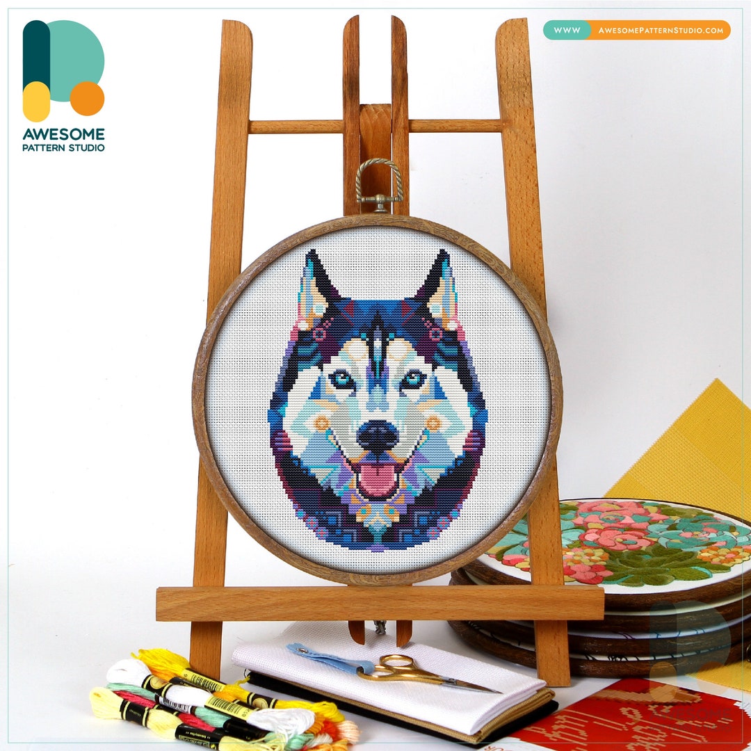 Siberian Husky Cross Stitch Pattern and Kit: Modern Cross Stitch ...