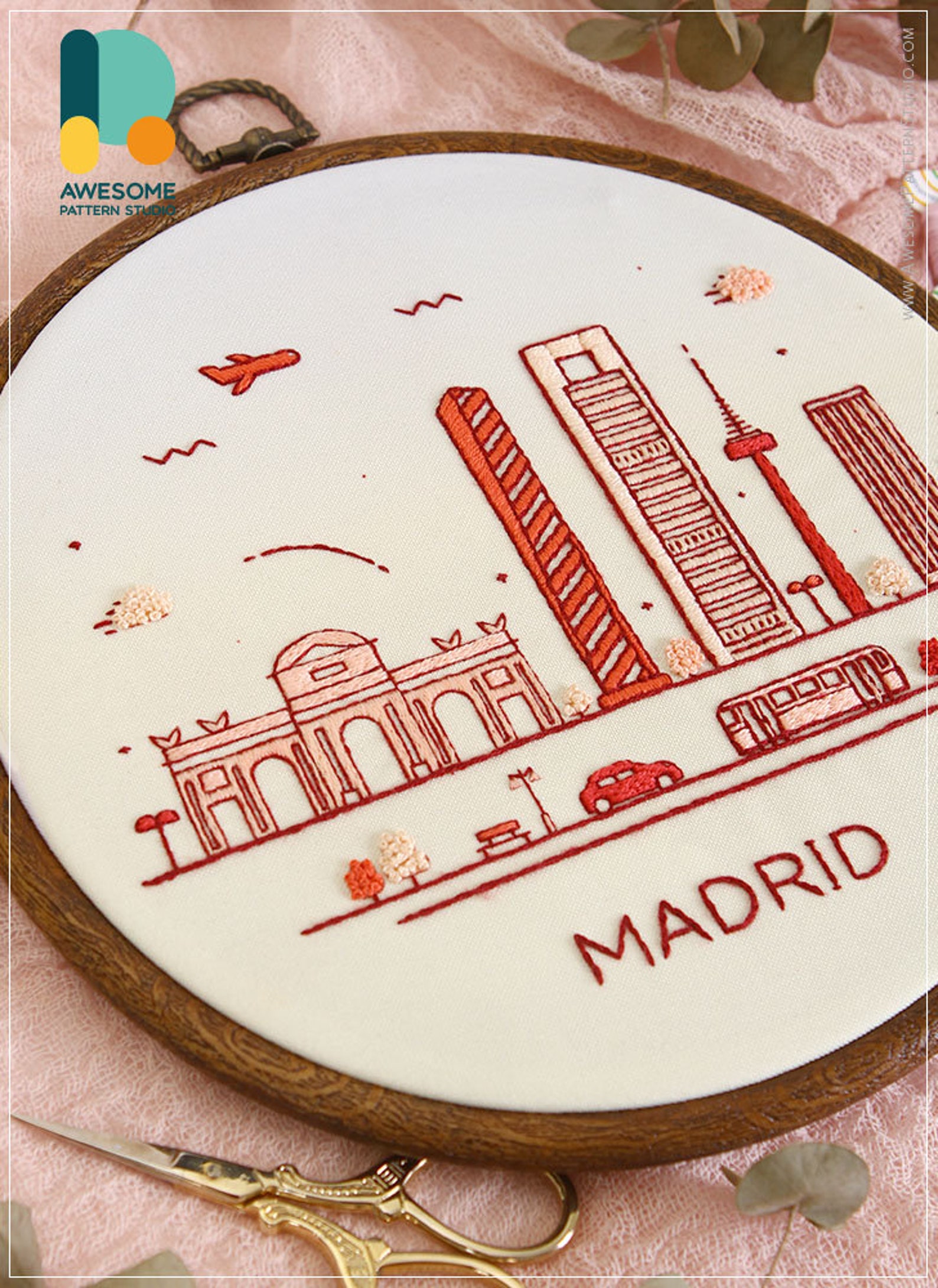 Madrid, Spain, Europe Embroidery Kit and Pattern: Boho Decor and ...