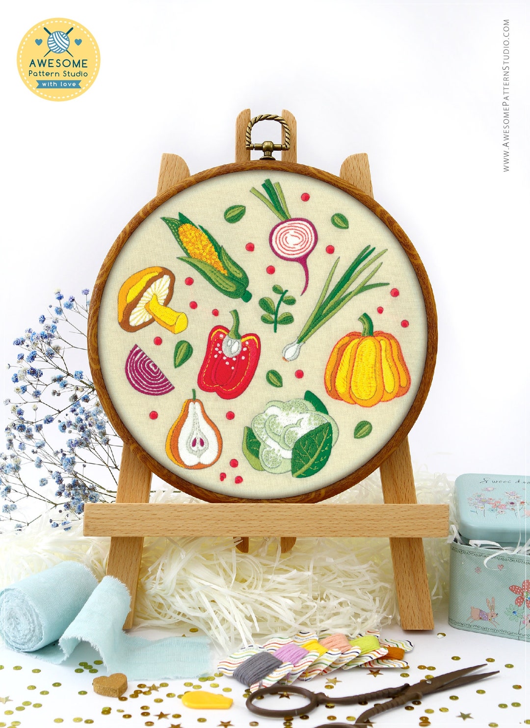 Vegetable Medley Embroidery Kit and Pattern - 3D Embroidery Art for ...