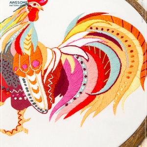 Rooster EM079, Embroidery Pattern KIT and PDF | Kit Set | for Beginners ...