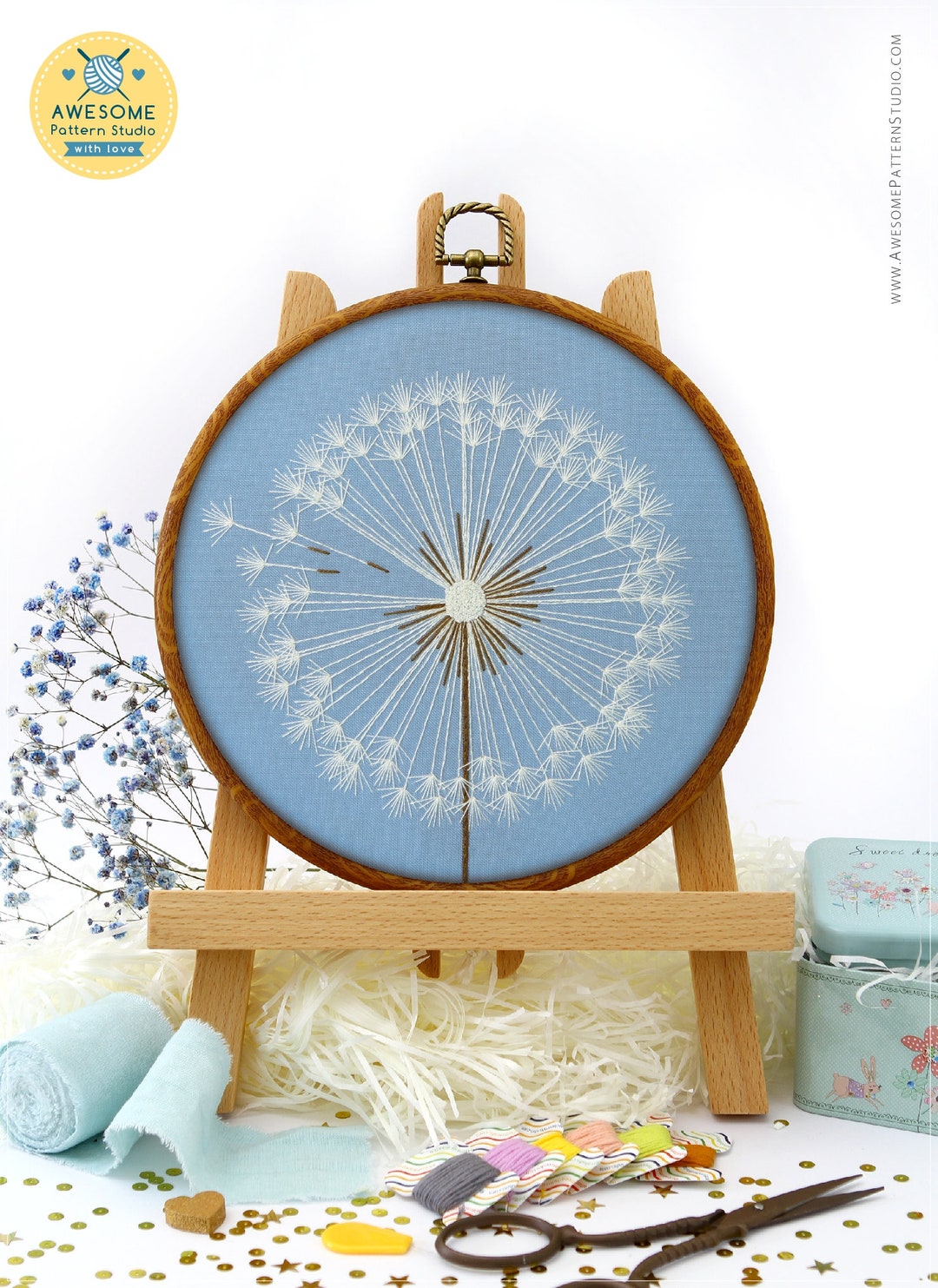 Dandelion Embroidery Kit and Pattern: Modern Embroidery Art for Boho ...