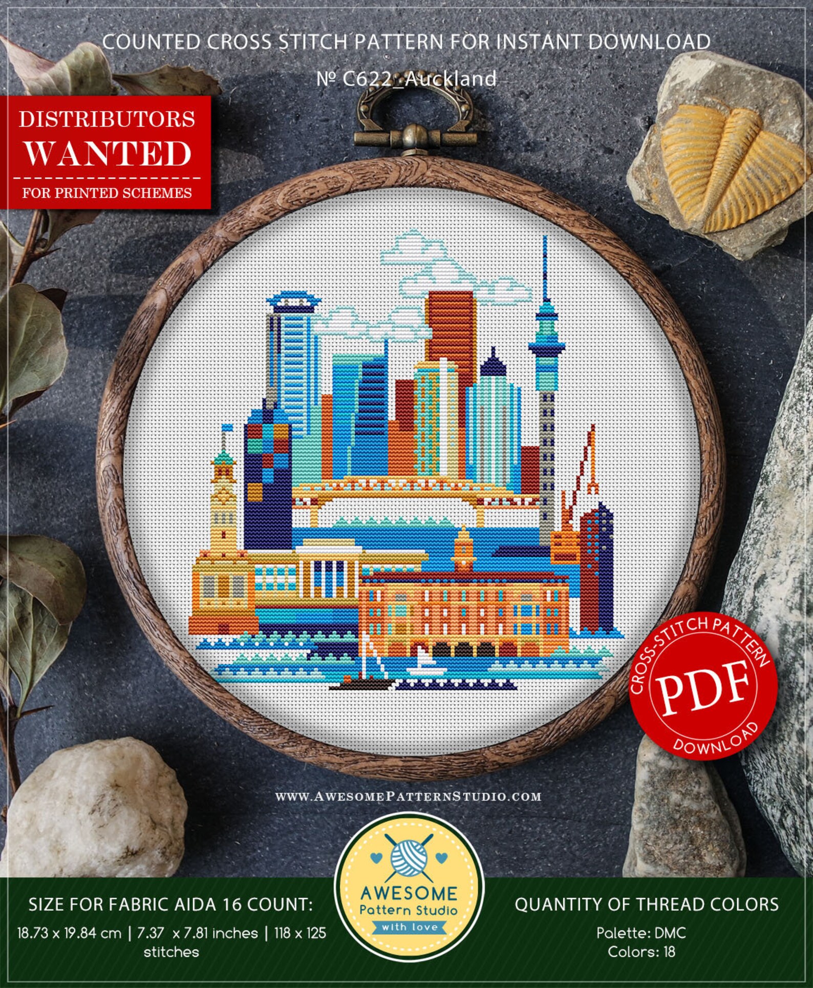 Auckland P622 Embroidery Cross Stitch PDF Pattern Download | Etsy