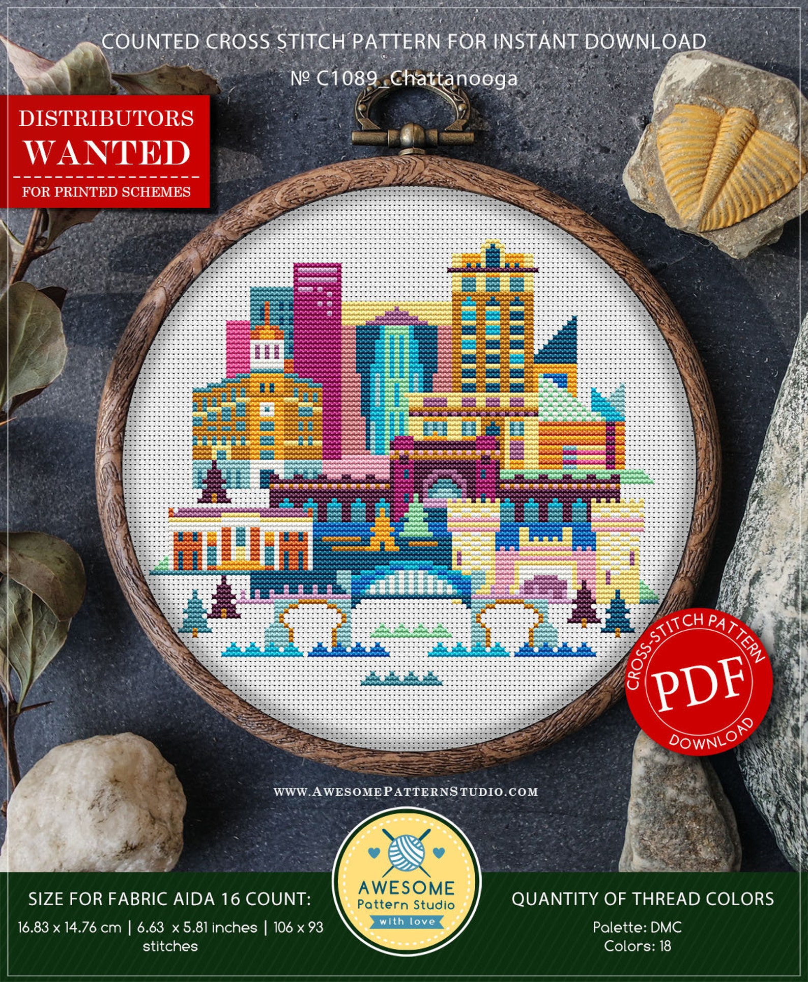 Chattanooga Tennessee P1089 Cross Stitch Pattern Cross | Etsy