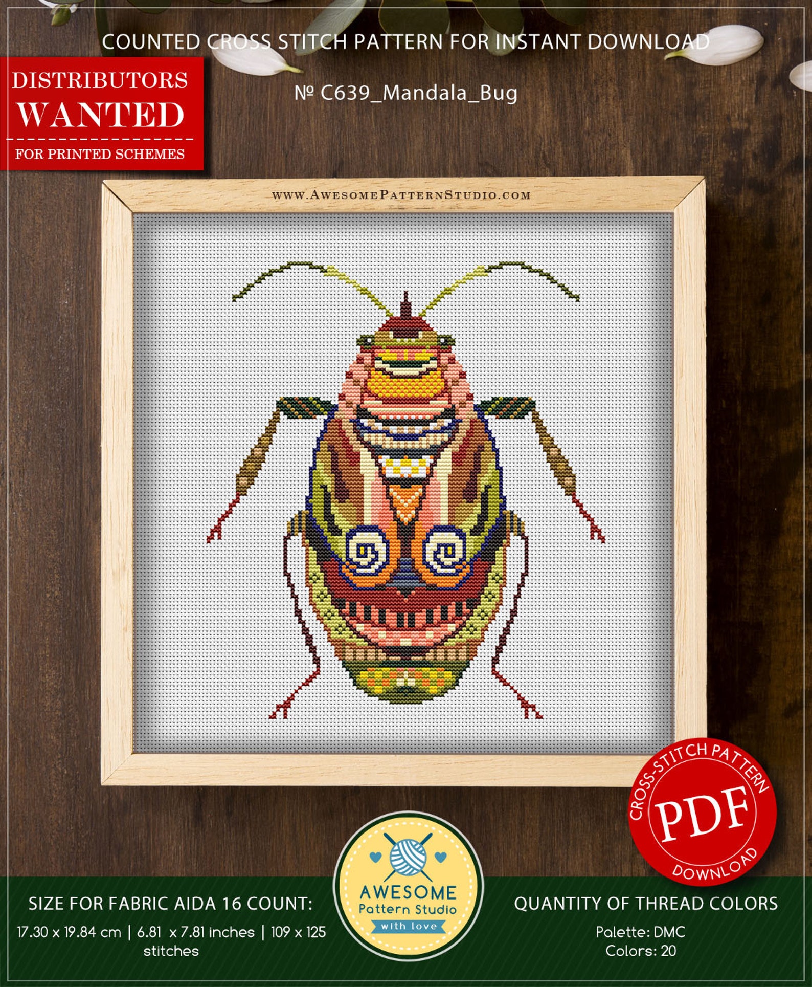 Mandala Bug P639 Embroidery Cross Stitch Pattern Download | Etsy