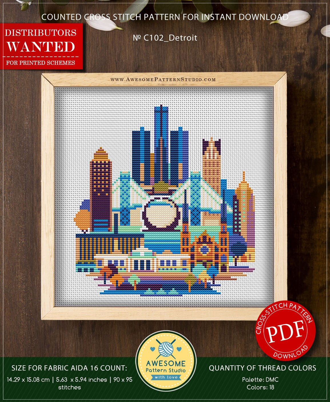Detroit P102 Cross Stitch Embroidery Pattern Download | Etsy