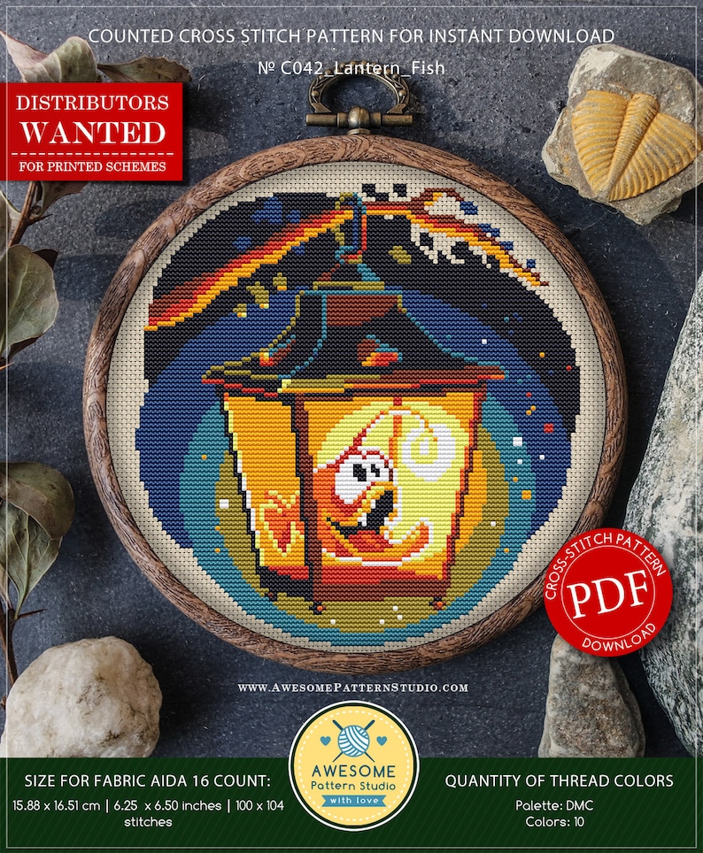 Lantern Fish #P042 Cross Stitch Embroidery PDF Pattern Download | Cross ...
