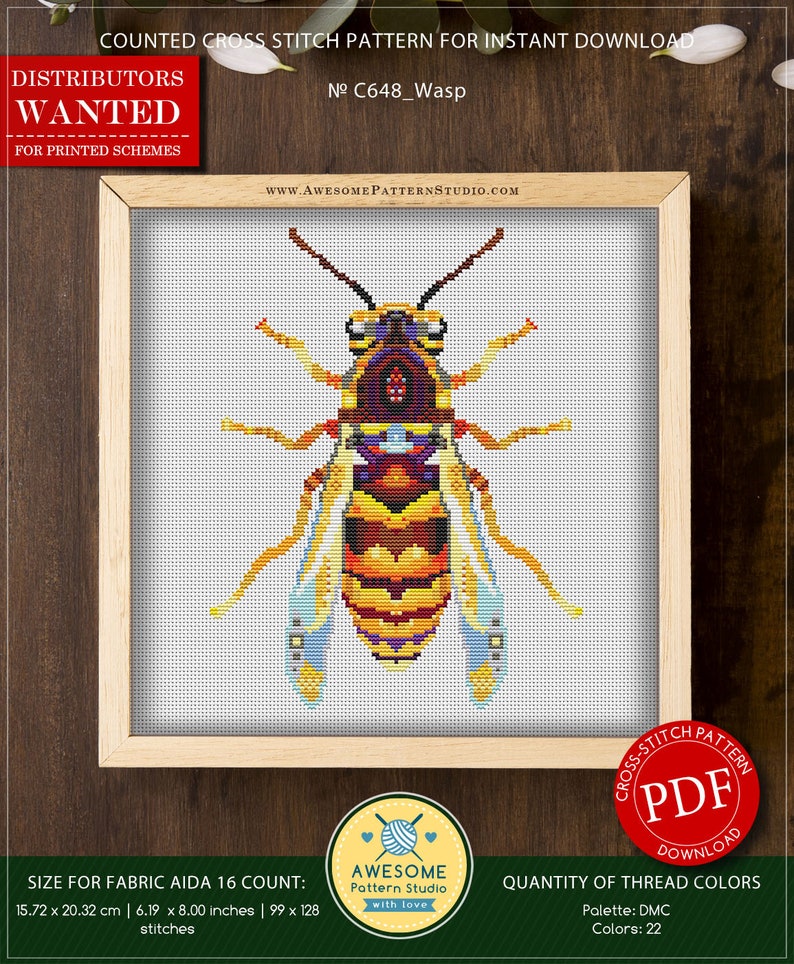 Wasp P648 Cross Stitch Pattern Cross Stitch Pattern PDF - Etsy