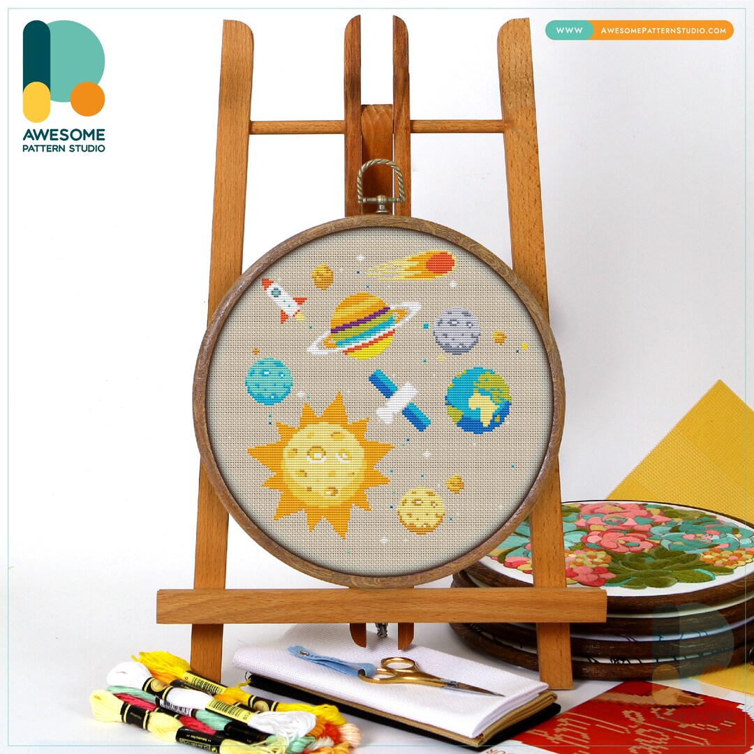 Solar System Cross Stitch Pattern and Kit - Modern Needlework Art ...