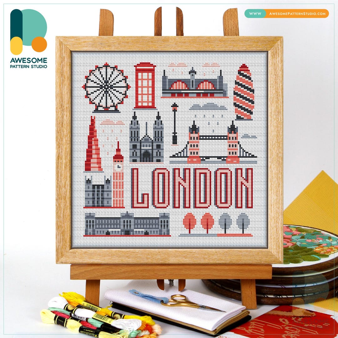 London, United Kingdom, Europe: Cross Stitch Pattern & Kit - Modern ...