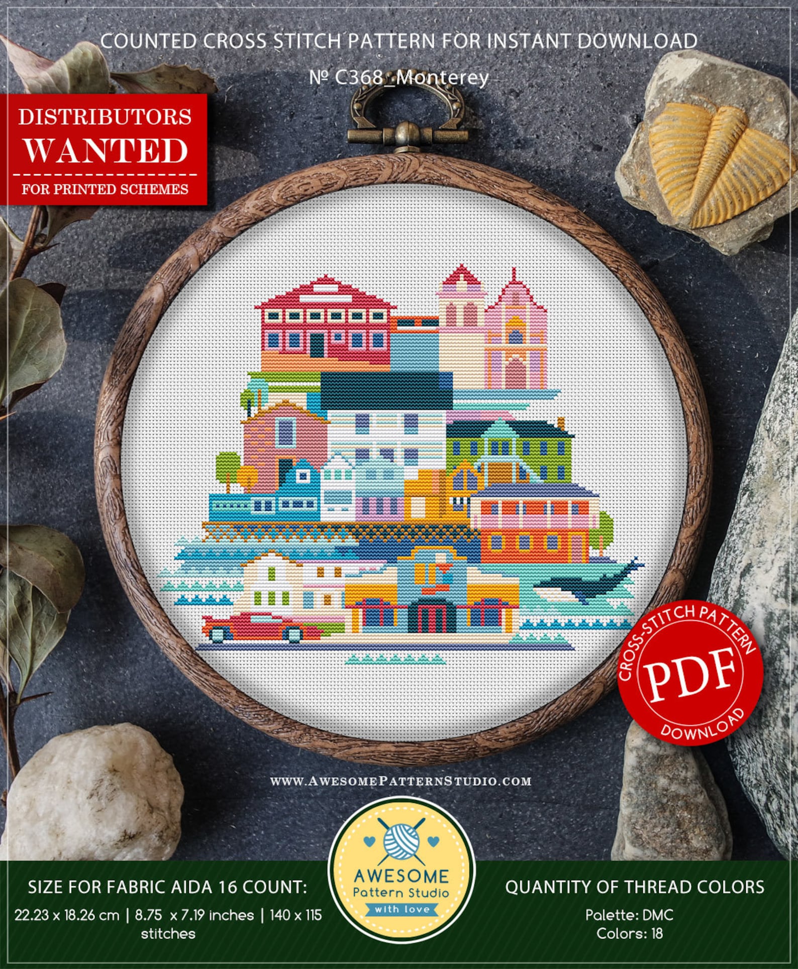 Monterey P368 Embroidery Cross Stitch PDF Pattern Download | Etsy