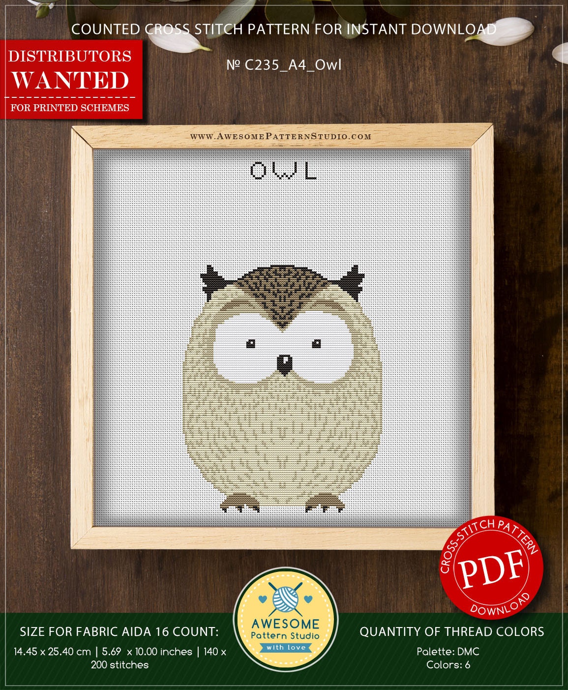 A4 Owl #P235 Embroidery Cross Stitch Pattern Instant Download | Cross ...