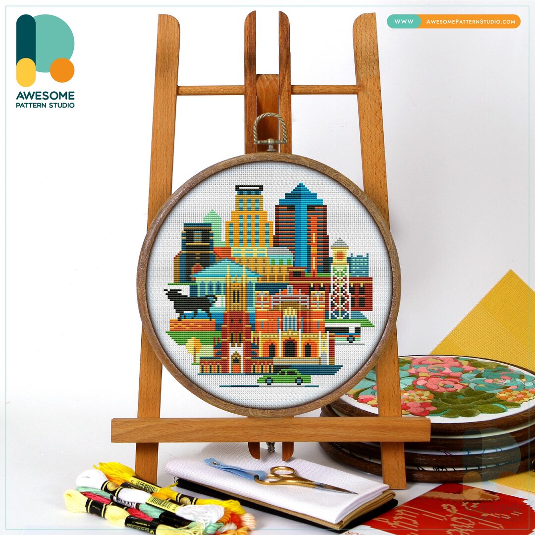 Durham, USA, America Cross Stitch Pattern and Kit - Modern Needlework ...