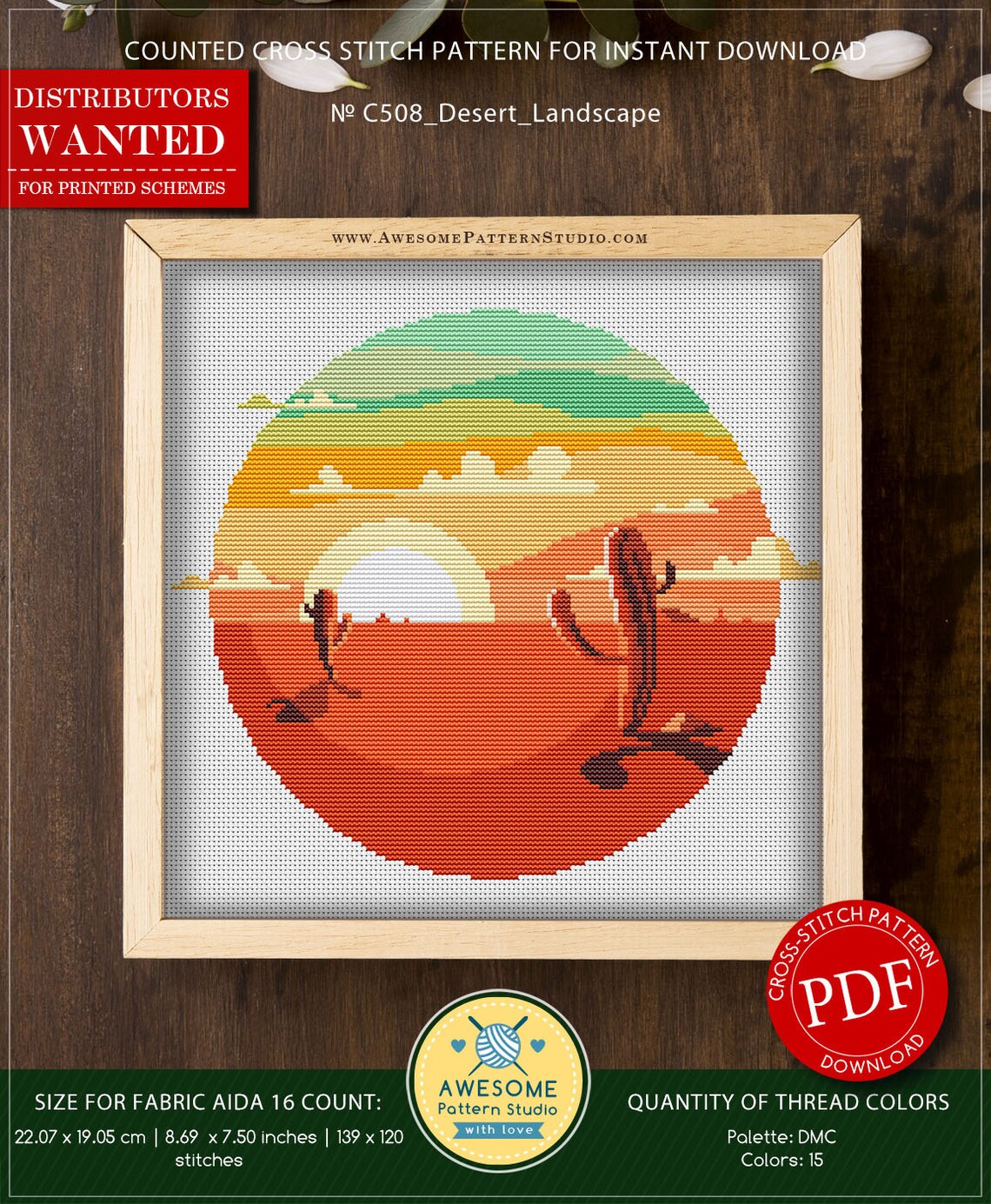 Desert Landscape #P508 Embroidery Cross Stitch Pattern Instant Download ...