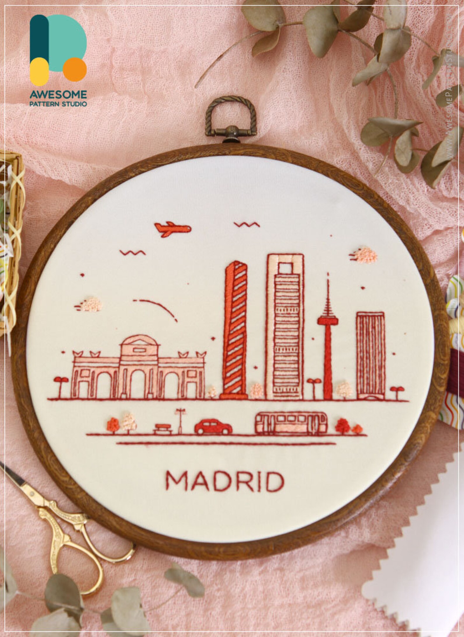 Madrid, Spain, Europe Embroidery Kit and Pattern: Boho Decor and ...