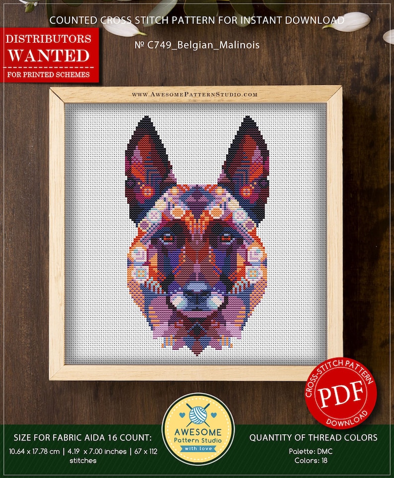 Belgian Malinois P749 PDF Cross Stitch Pattern Embroidery | Etsy