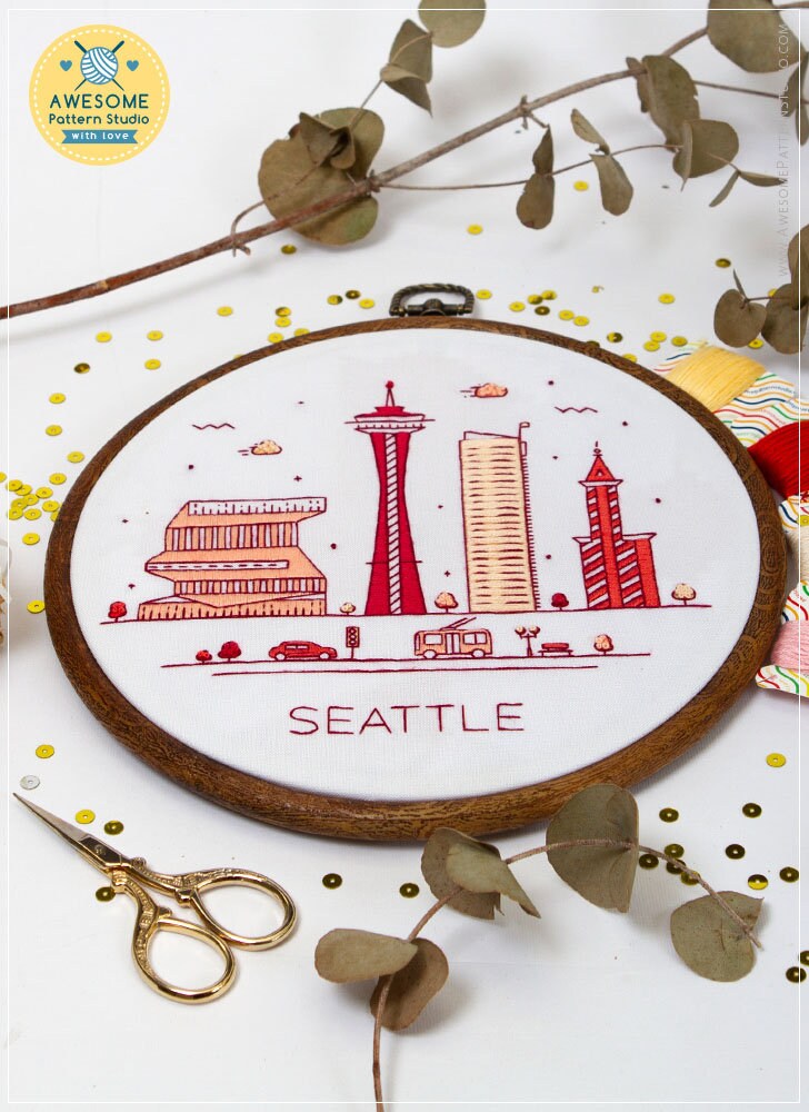 Seattle United States EM153 Embroidery Pattern KIT and PDF - Etsy