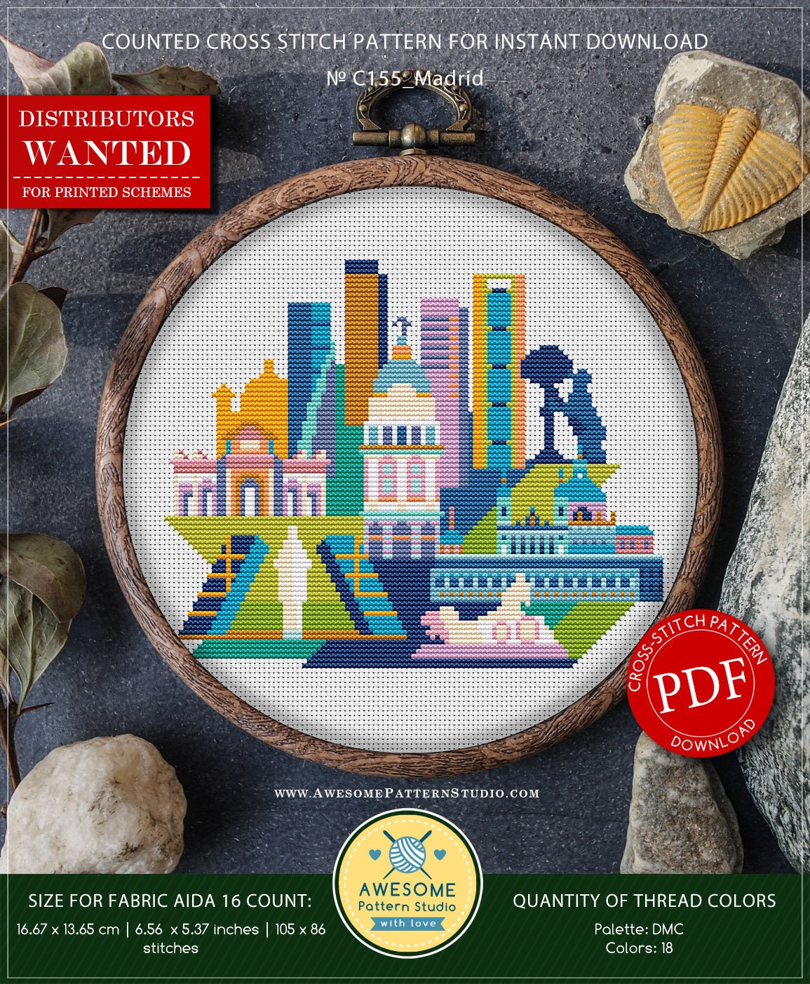 Madrid P155 Embroidery Cross Stitch PDF Pattern Download - Etsy
