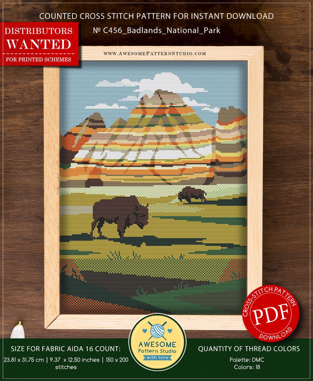 Badlands National Park #P456 Cross Stitch Embroidery PDF Pattern ...