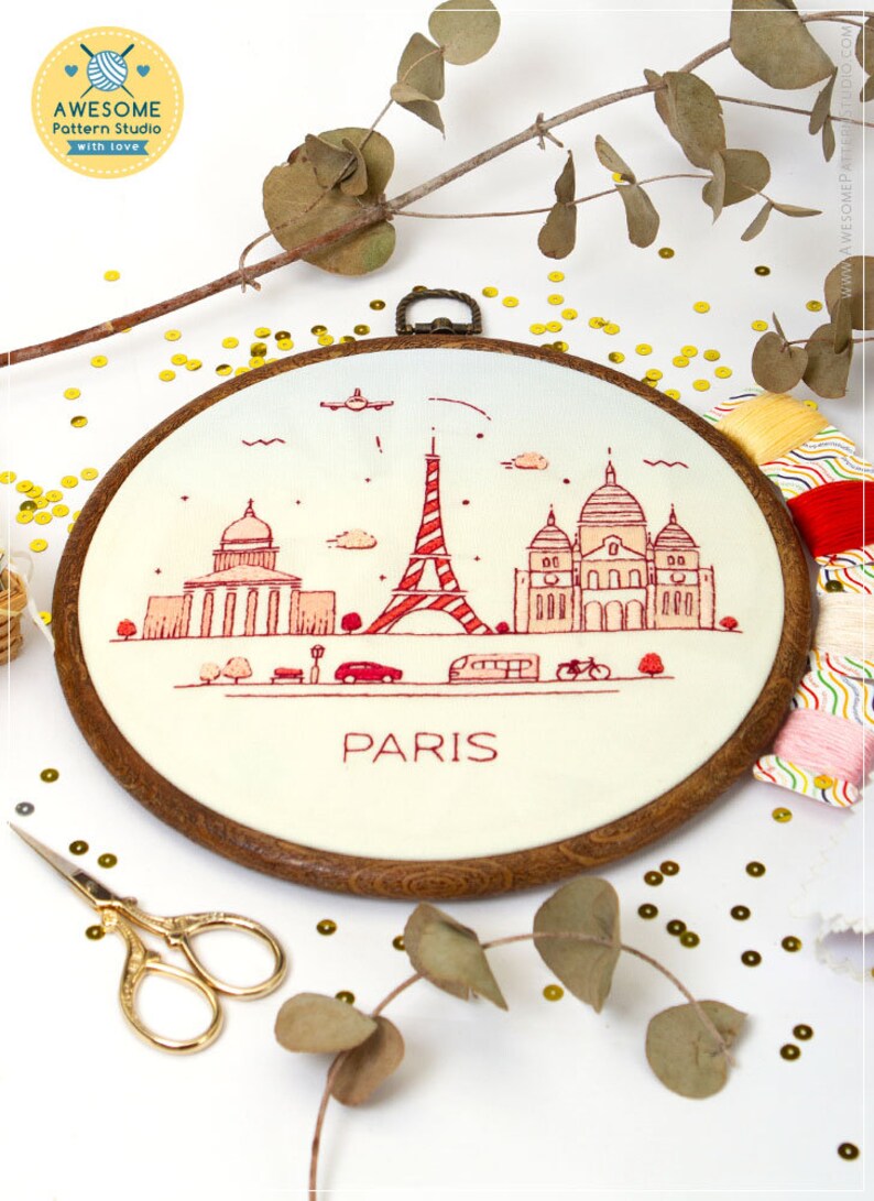 Paris France EM182 Embroidery Pattern KIT and PDF Adult | Etsy