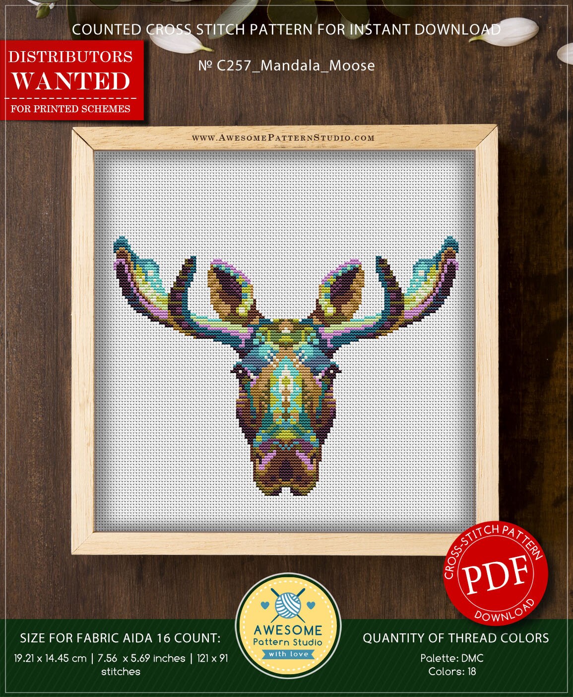 Mandala Elk P257 Cross Stitch Embroidery Pattern Download | Etsy