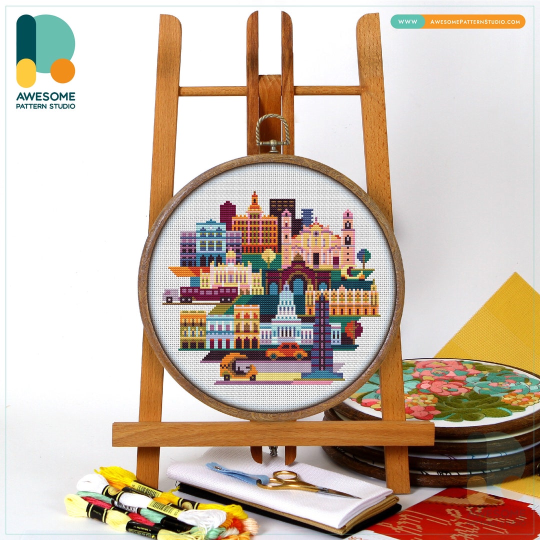 Havana, Cuba, North America Cross Stitch Kit and Pattern: Modern Cross ...