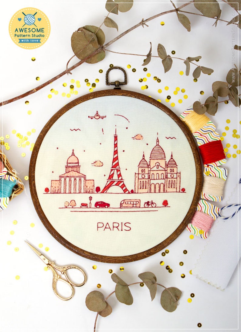Paris France EM182 Embroidery Pattern KIT and PDF Adult | Etsy