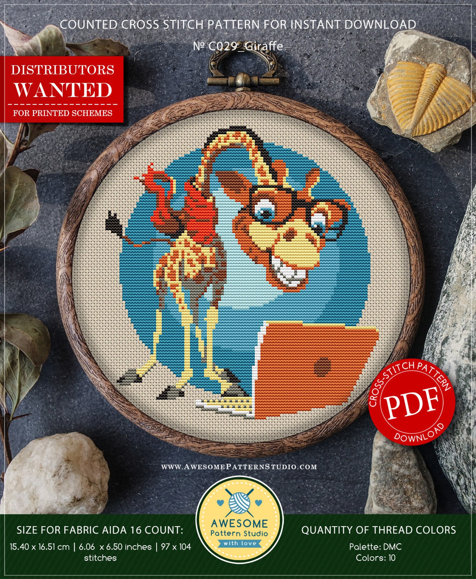 Giraffe #P029 Cross Stitch Embroidery PDF Pattern Download | Stitching ...