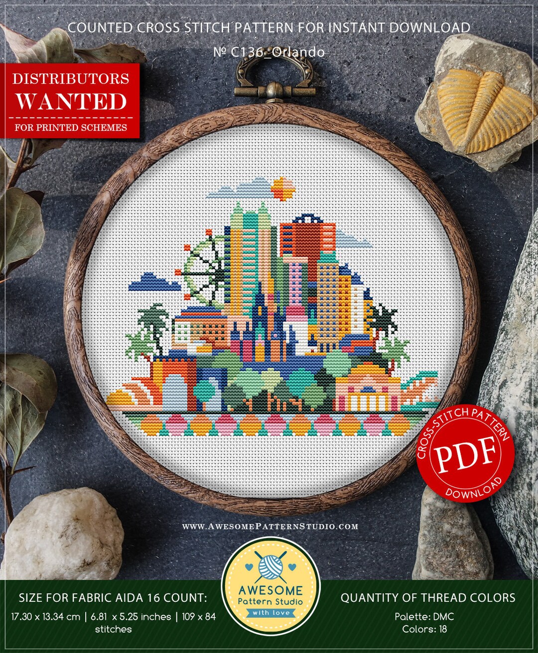 Orlando #P136 Embroidery Cross Stitch Pattern Instant Download | Cross ...