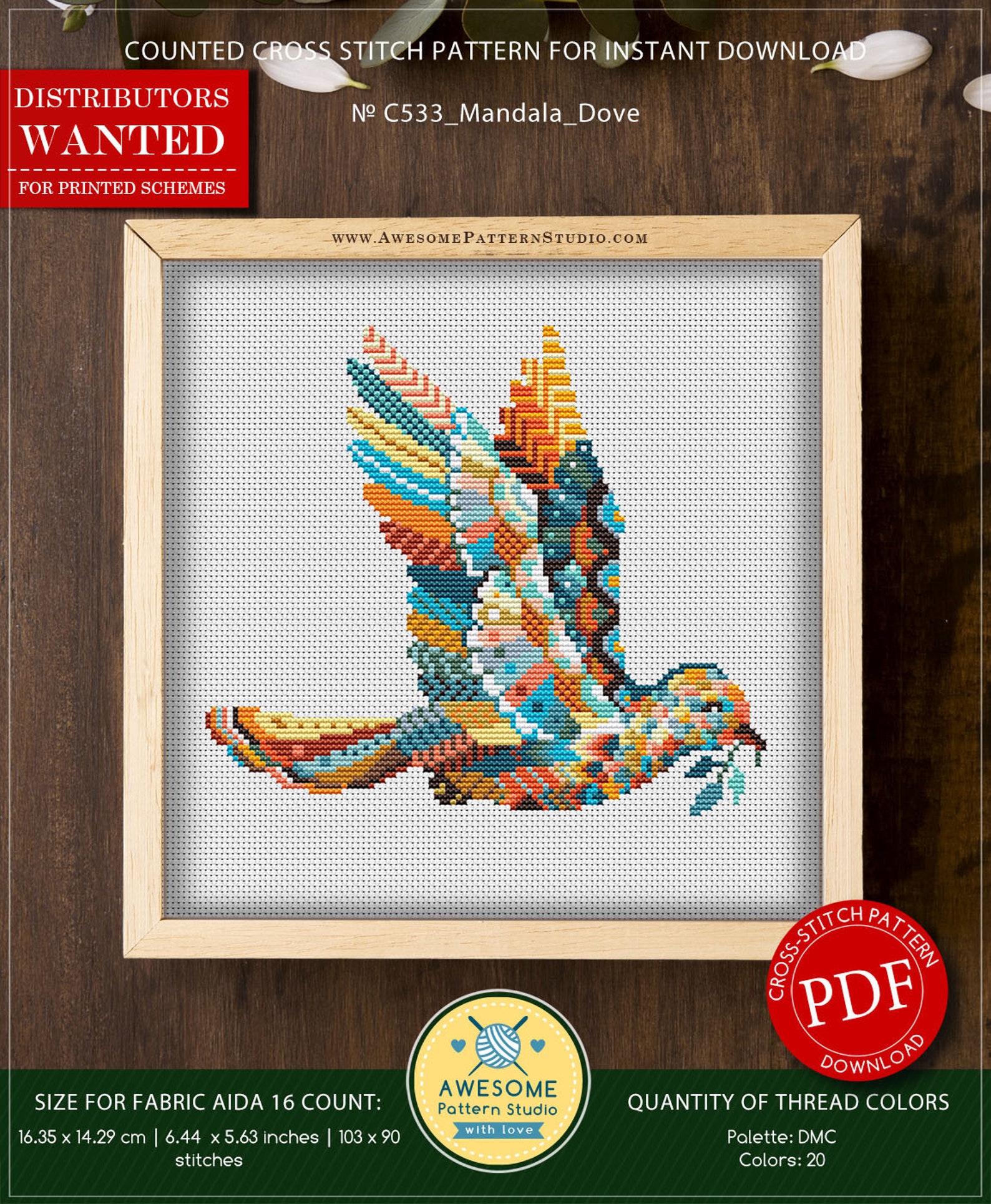 Mandala Dove P533 Embroidery Cross Stitch PDF Pattern - Etsy