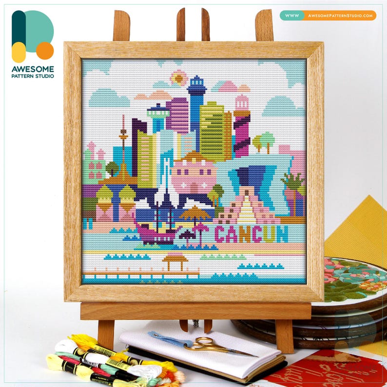 Cancun, Mexico, America Cross Stitch Pattern and Kit - Modern ...