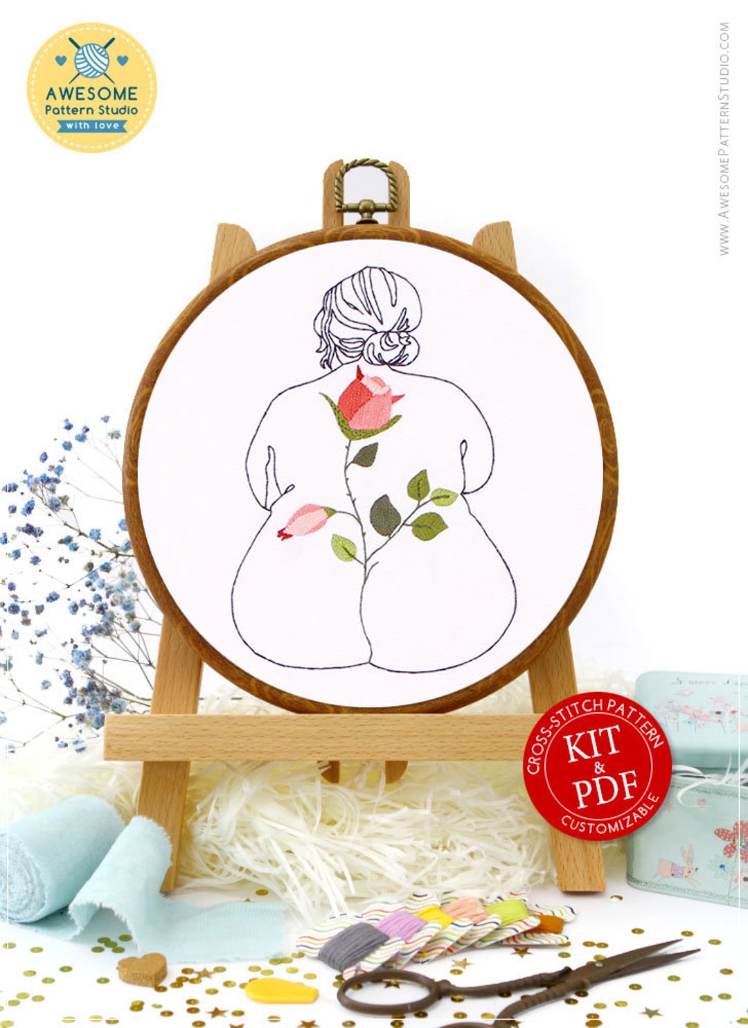 Plus Size Woman Embroidery EM030 Embroidery Pattern KIT and - Etsy