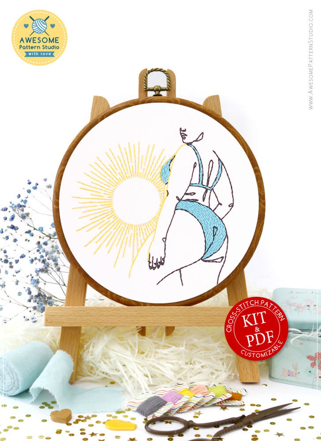 Sun and Swim Silhouette Embroidery Kit and Pattern - Modern Embroidery ...