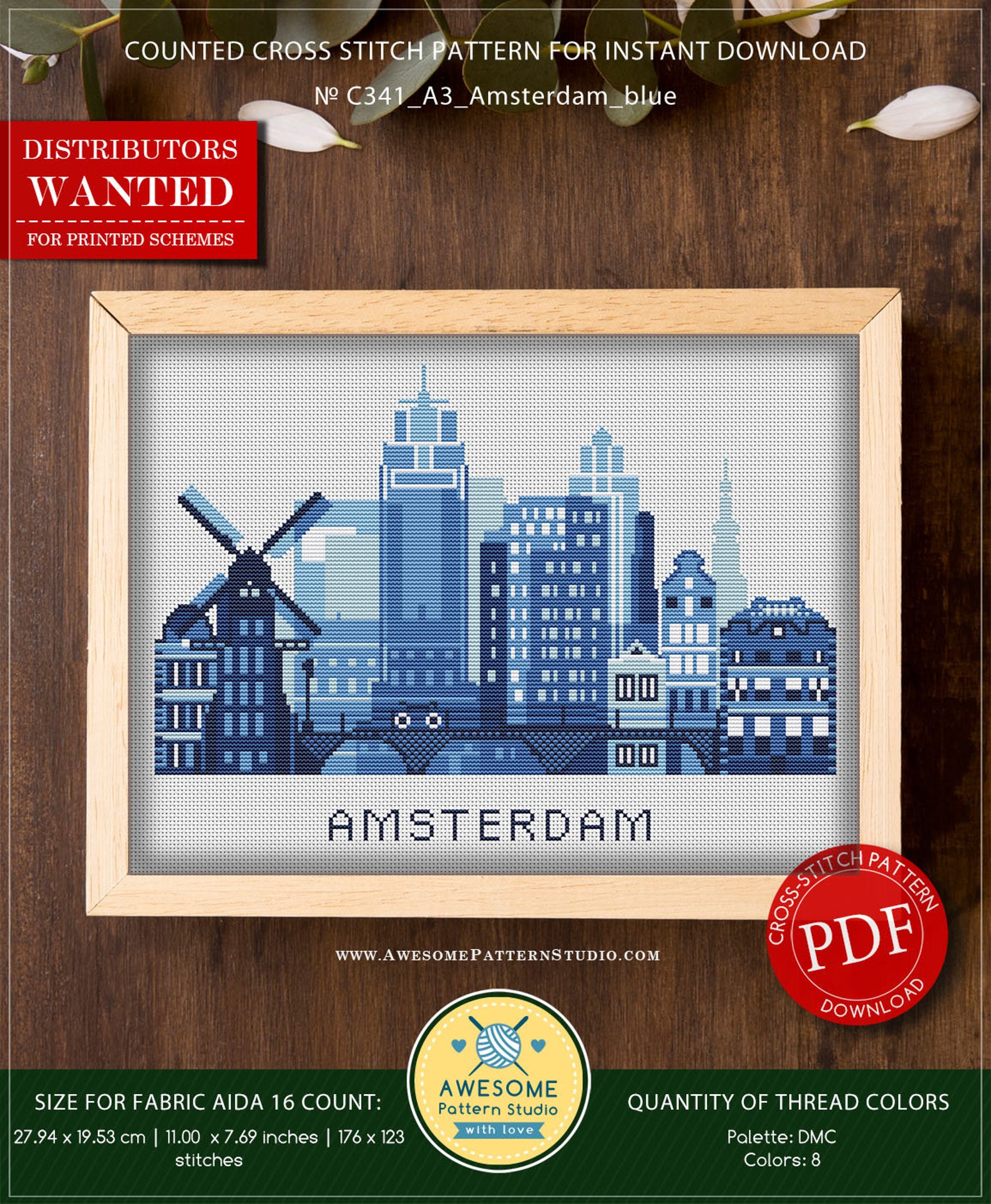 A3 Amsterdam Blue P341 Cross Stitch Embroidery Pattern - Etsy