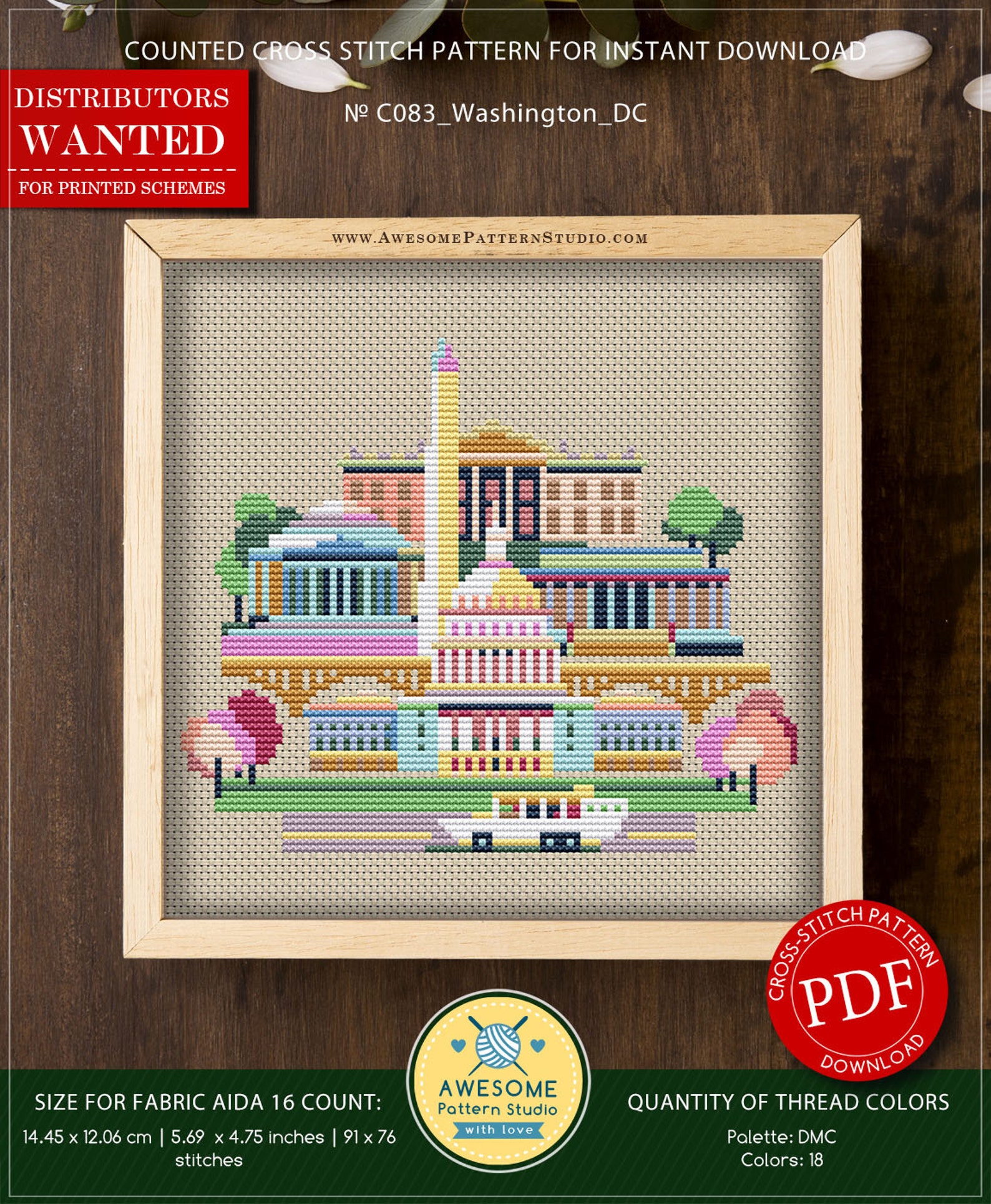Washington DC #P083 Embroidery Cross Stitch Pattern Download | Cross ...