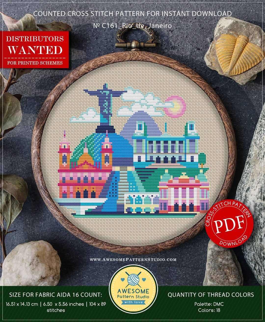Rio De Janeiro #P161 Embroidery Cross Stitch Pattern Instant Download ...