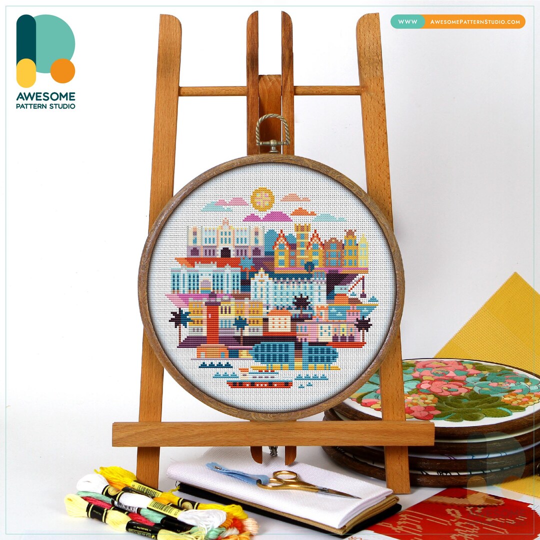 Santander Spain Europe Cross Stitch Pattern & Kit Modern Cross Stitch ...