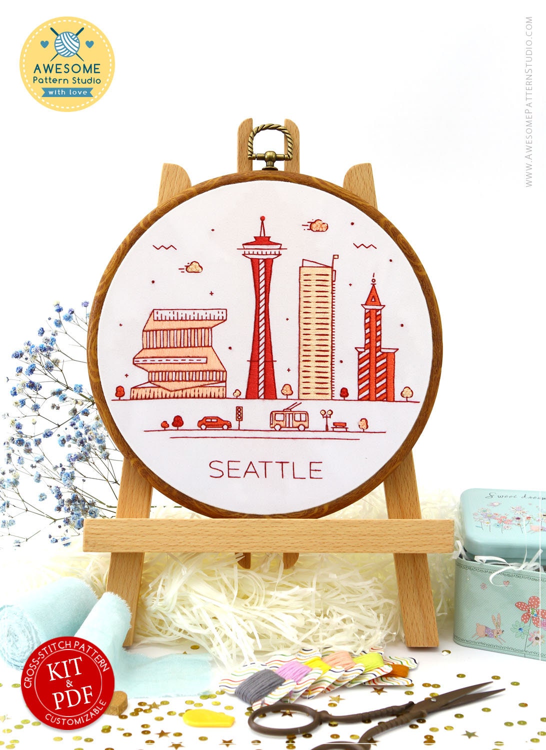 Seattle United States EM153 Embroidery Pattern KIT and PDF - Etsy