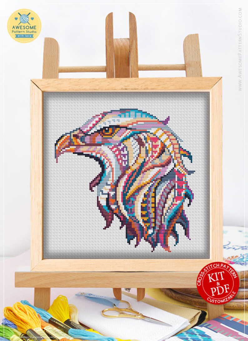 Mandala Hawk CS241 Counted Cross Stitch Pattern KIT and PDF | Etsy