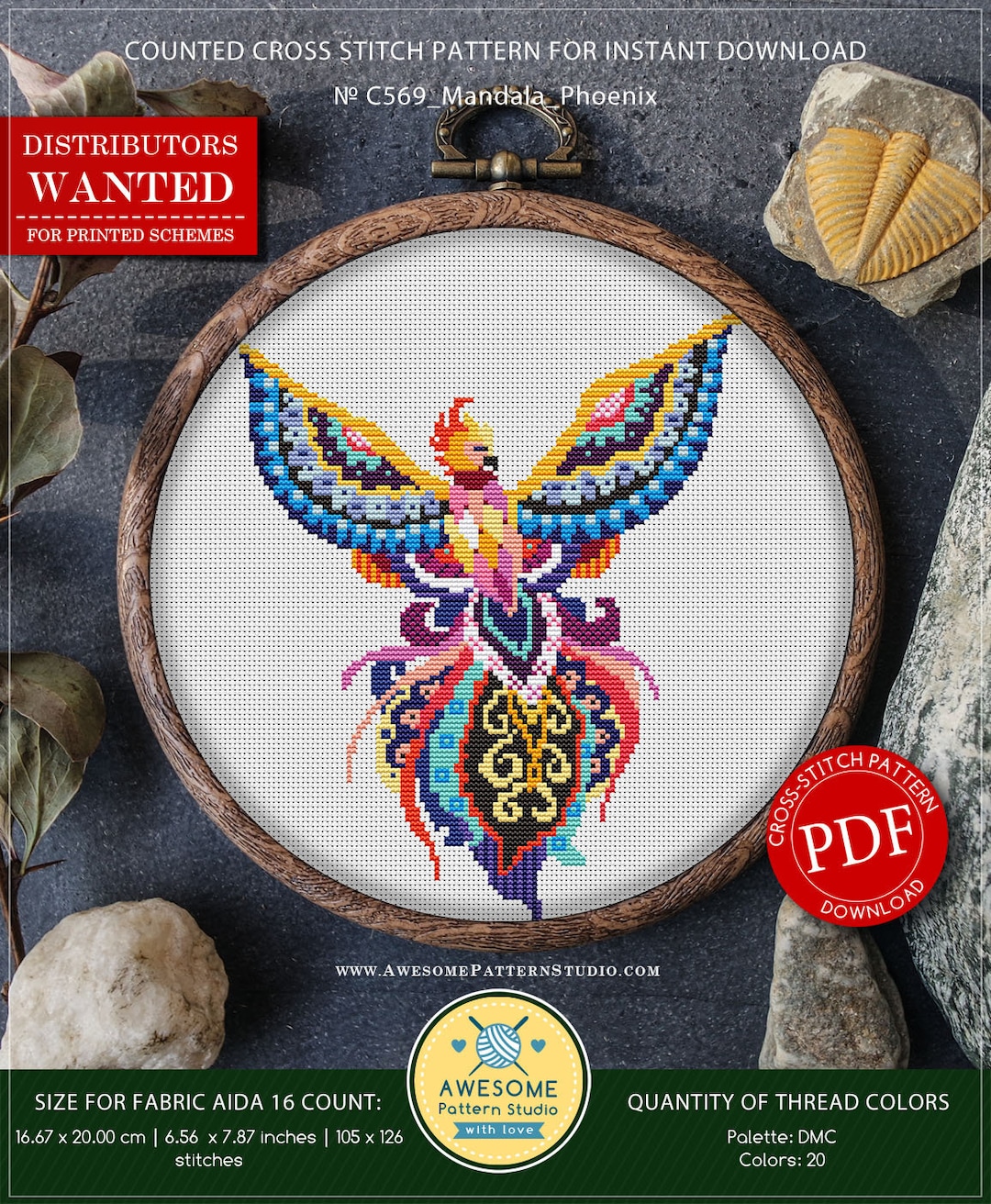 Mandala Phoenix #P569 Cross Stitch Embroidery Pattern Download | Cross ...