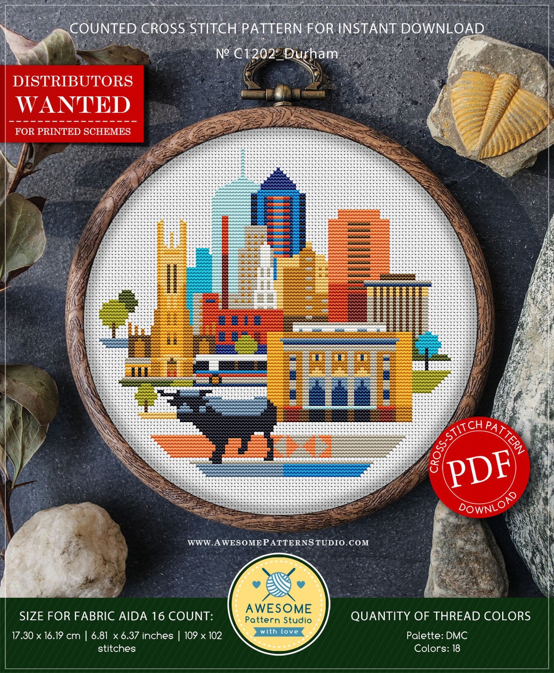 Durham #P1202 Cross Stitch Pattern | Embroidery | PDF Pattern Download ...