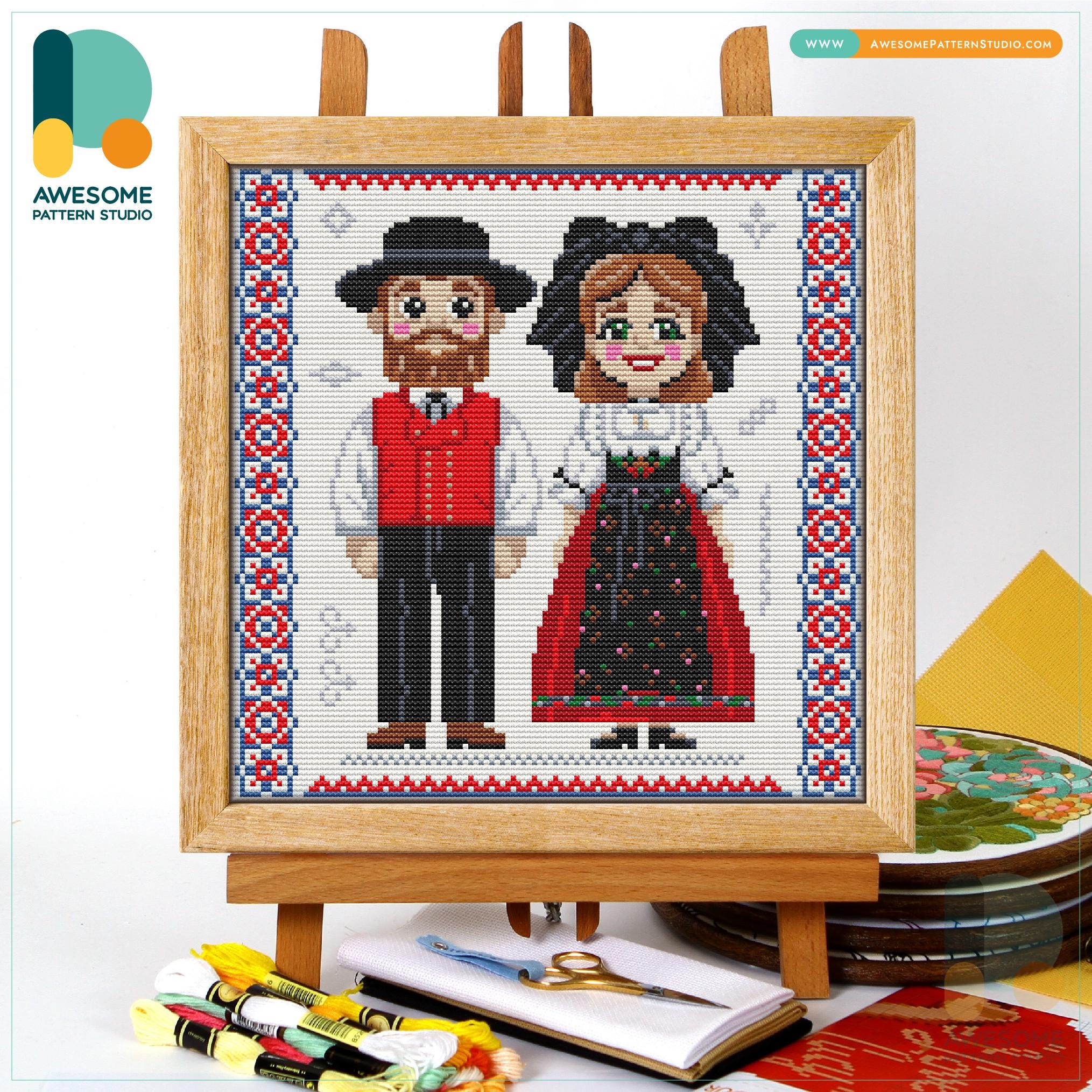 Traditional French Attire Cross Stitch Pattern and Kit - Modern Cross ...