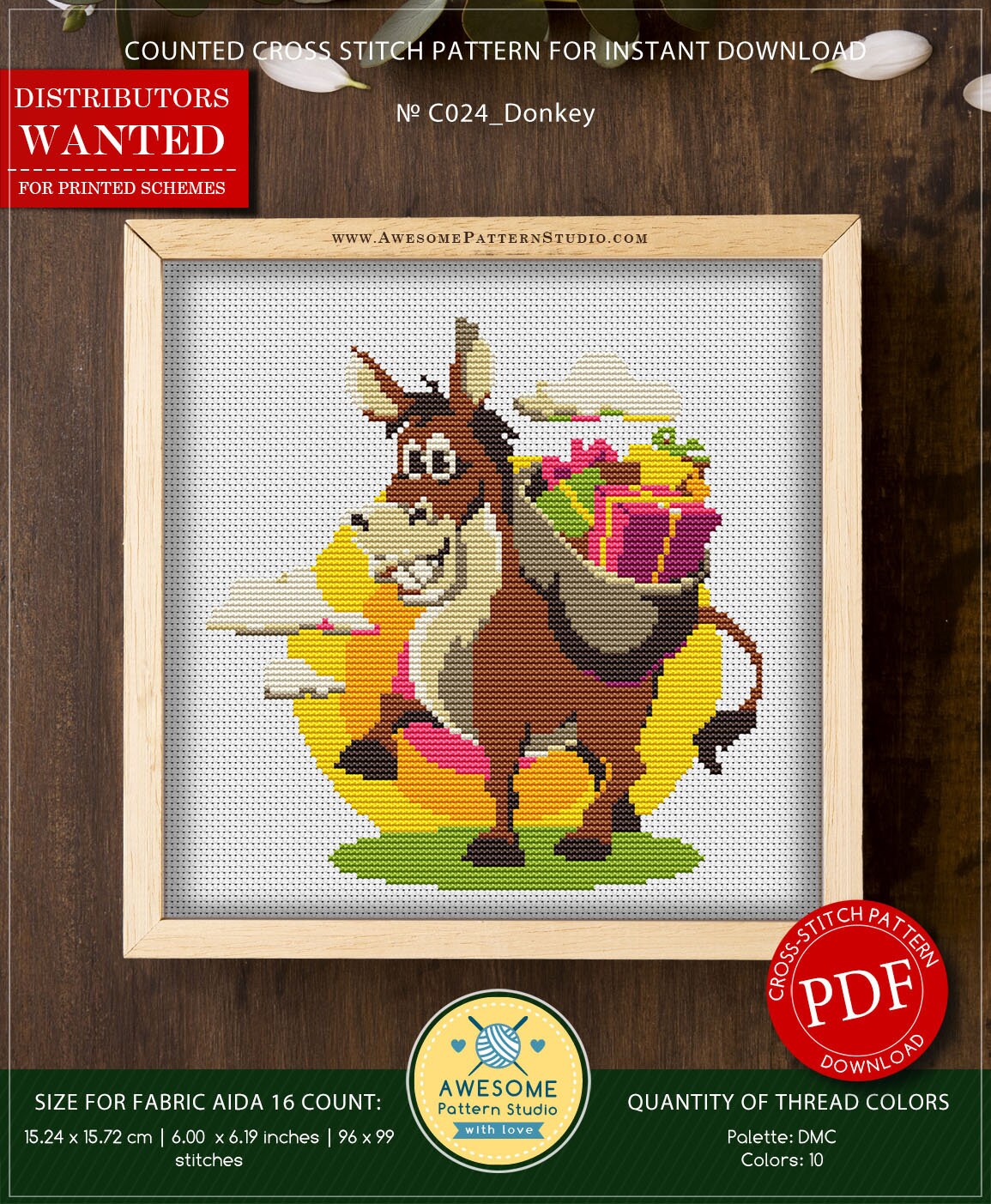 Donkey #P024 Embroidery Cross Stitch Pattern Download | Stitching | How ...