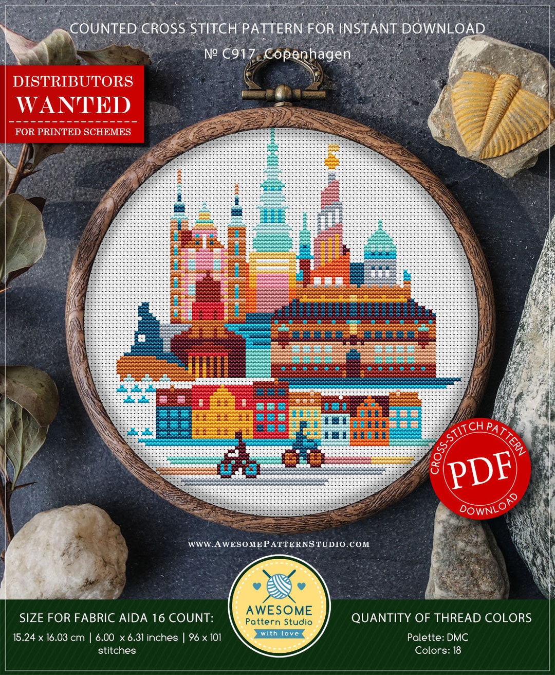 Copenhagen, Denmark #P917 Cross Stitch Pattern Embroidery PDF Pattern ...