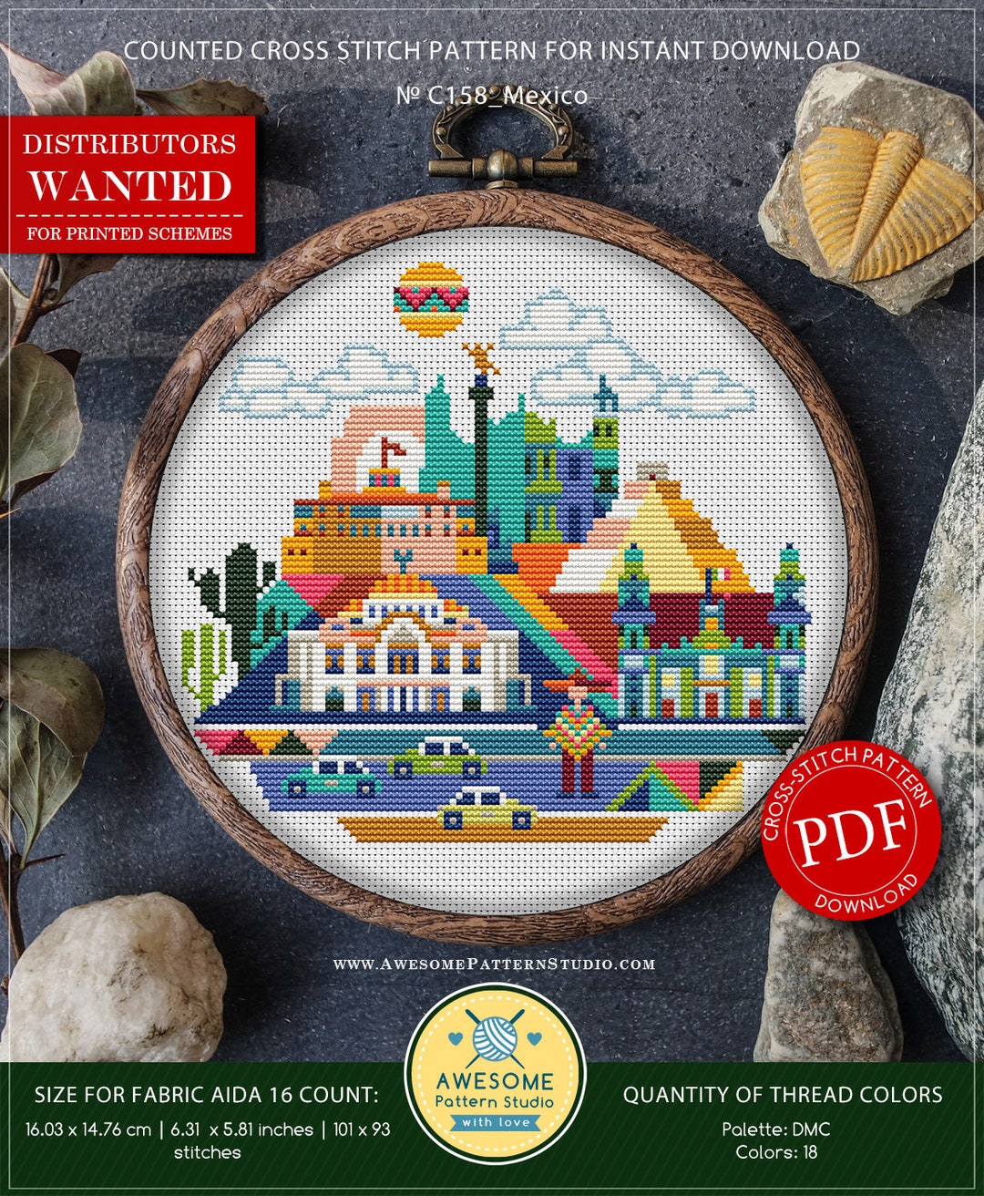 Mexico #P158 Cross Stitch Embroidery Pattern Instant Download | Cross ...