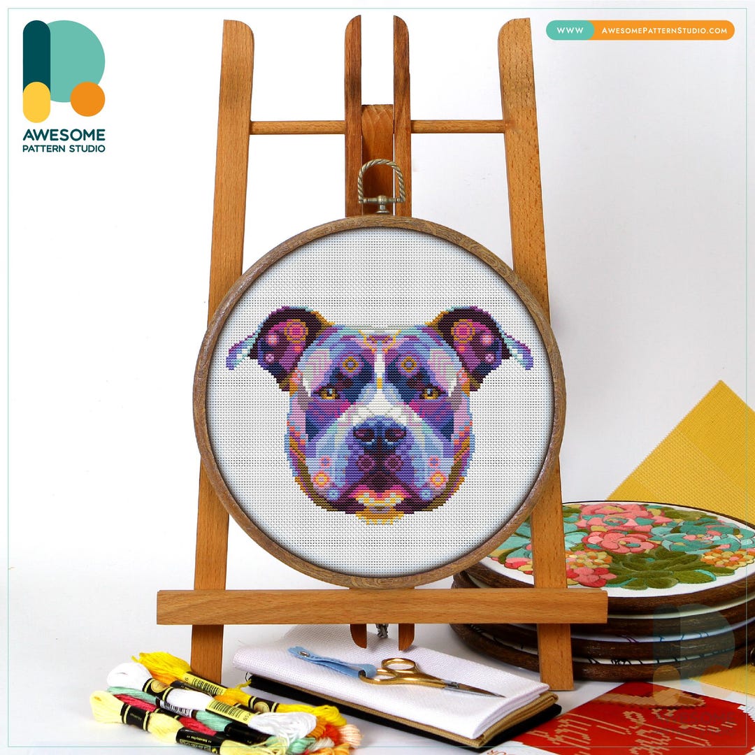 Mandala American Staffordshire Terrier Cross Stitch Pattern and Kit ...