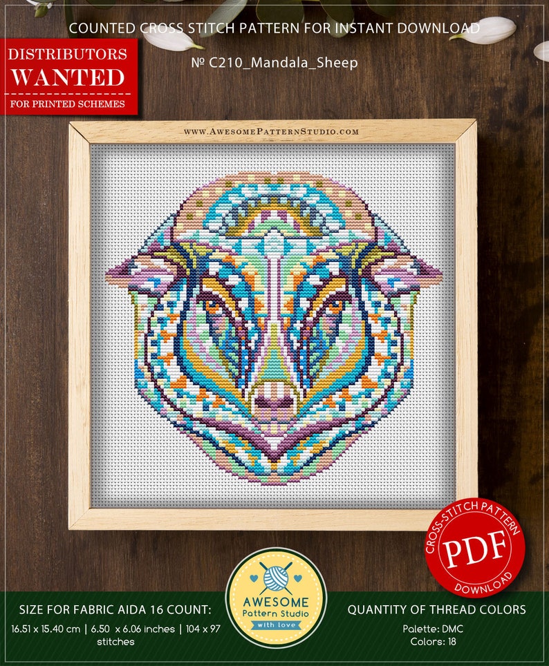 Mandala Sheep P210 Embroidery Cross Stitch Pattern Download | Etsy