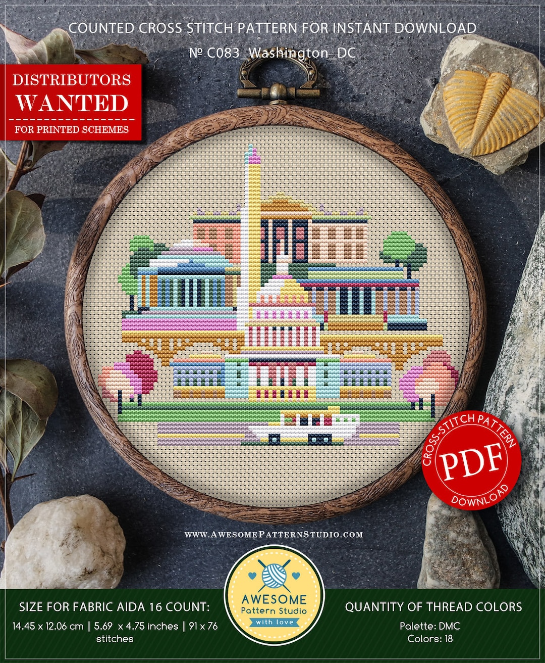 Washington DC #P083 Embroidery Cross Stitch Pattern Download | Cross ...