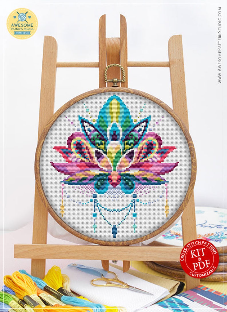 Mandala Lotus Cs168 Counted Cross Stitch Pattern Kit And Pdf Etsy
