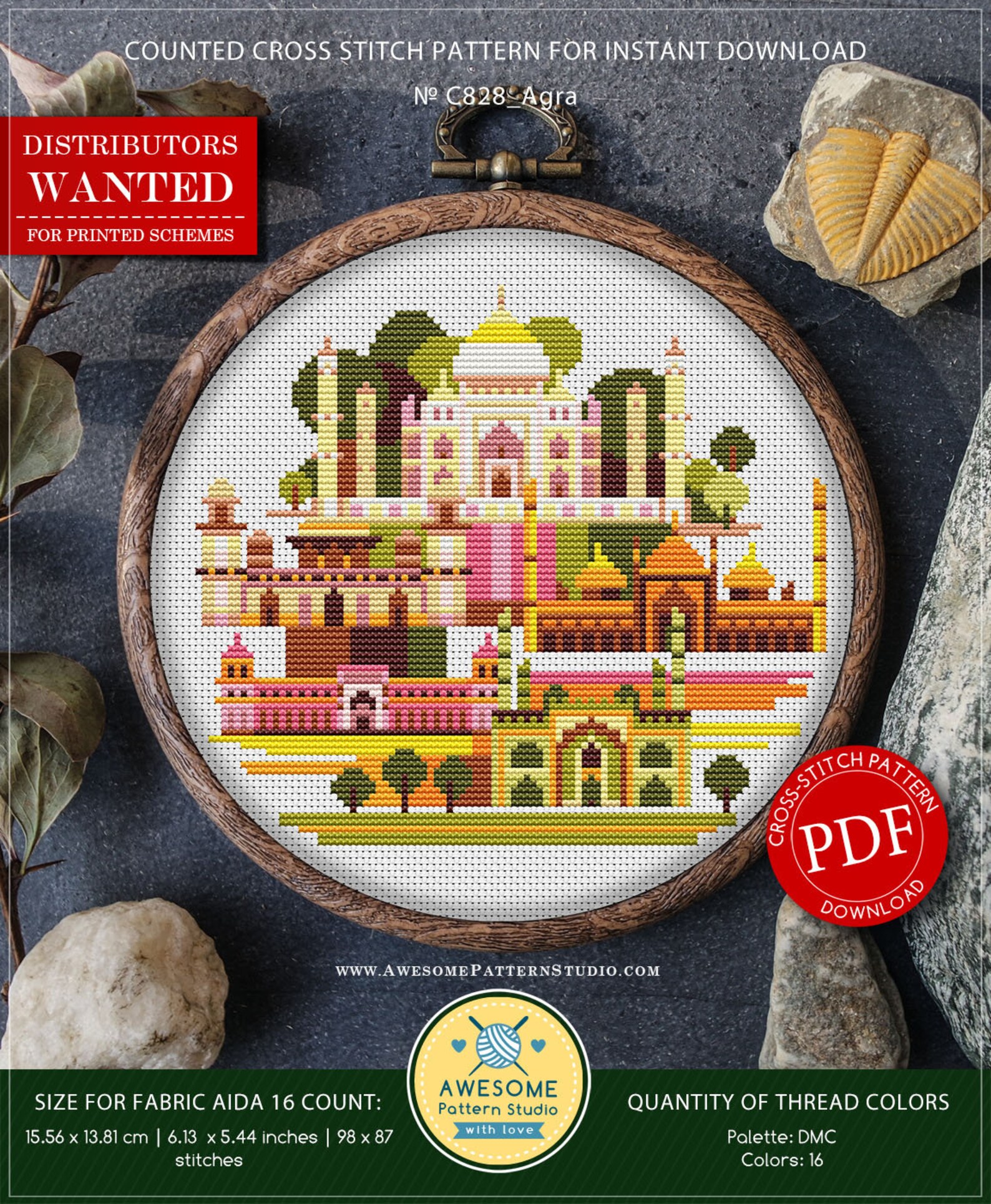 Agra, India #P828 Cross Stitch Pattern Embroidery Pattern Download ...