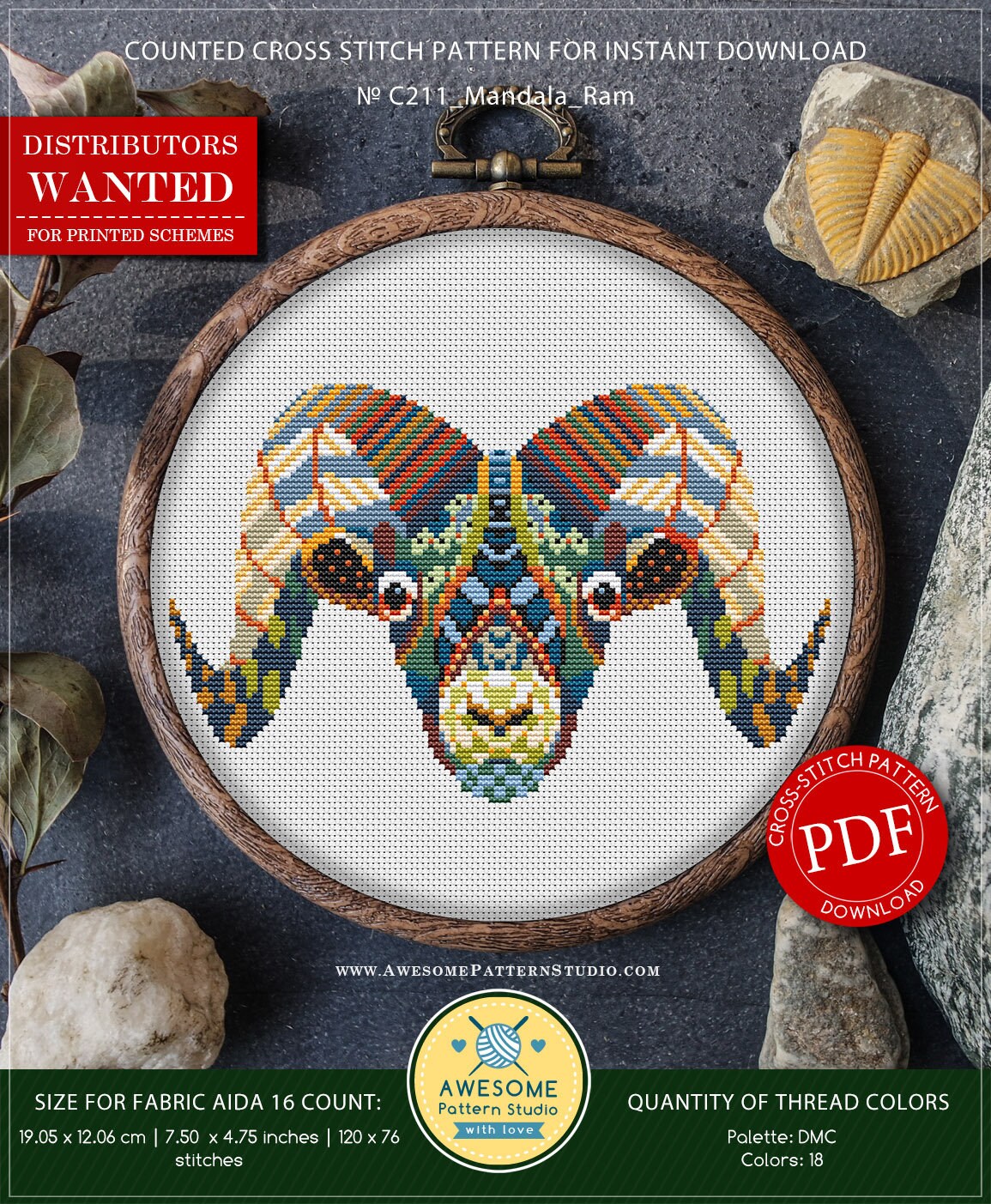 Mandala Ram P211 Cross Stitch Embroidery PDF Pattern Download | Etsy